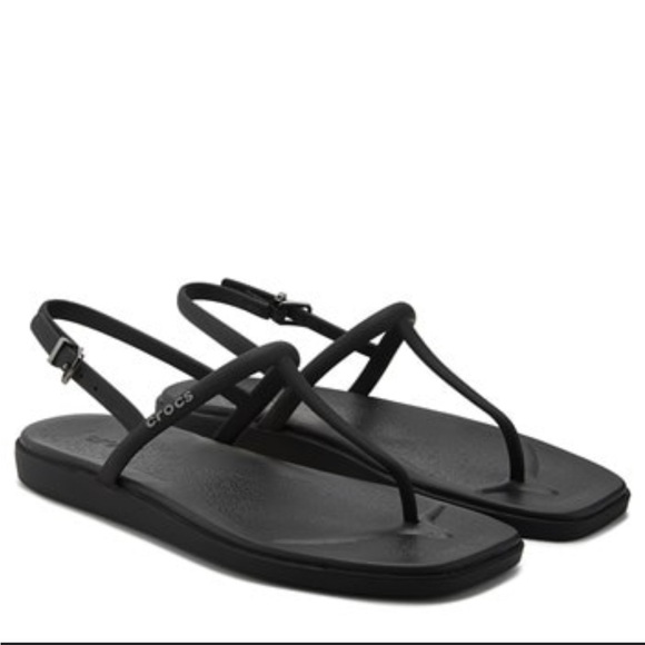 CROCS | Shoes | Crocs Black Sandals Minimalist Tbar Design | Poshmark